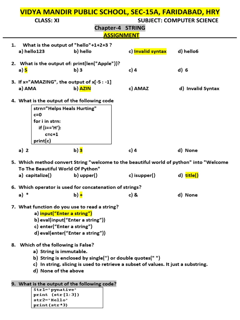 XI CH-4, String (Assign) | Download Free PDF | String (Computer Science) | Letter Case