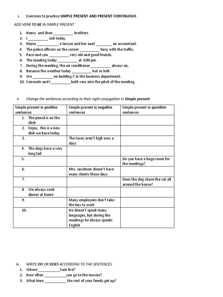 Exercises To Practice SIMPLE PRESENT AND PRESENT CONTINUOUS | Download ... Exercises To Practice SIMPLE PRESENT AND PRESENT CONTINUOUS | Download ...
