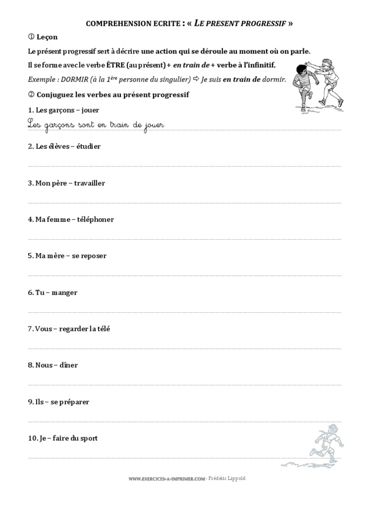 Exercices A Imprimer Le Présent Progressif Avec Marquage | PDF ...