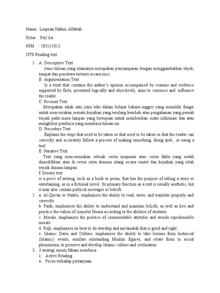 Uts Reading Text Luqman | PDF