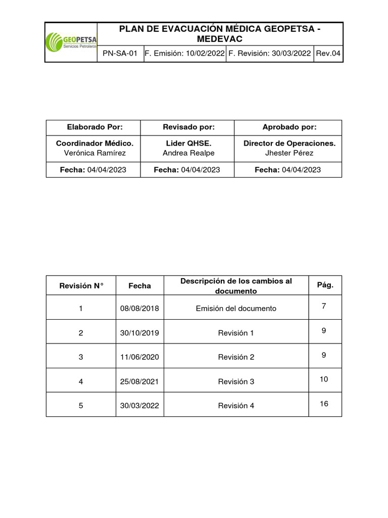 P-Sa-05 Plan de Evacuacion Medevac | PDF | Hospital | Primeros auxilios