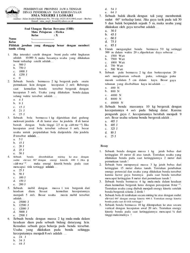 Soal UHB Kelas X FISIKA | PDF