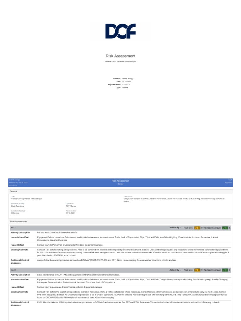 Rov Ops | PDF | Personal Protective Equipment | Risk Assessment