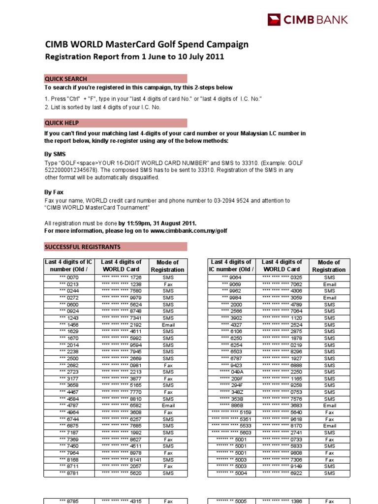 CIMB Golf Campaign Registration | PDF | Telecommunications Equipment ...