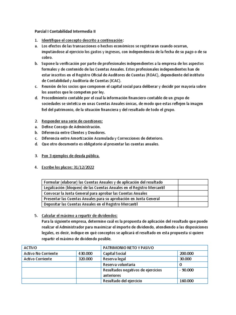 Parcial I Contabilidad Intermedia II | PDF | Estado financiero | Contabilidad