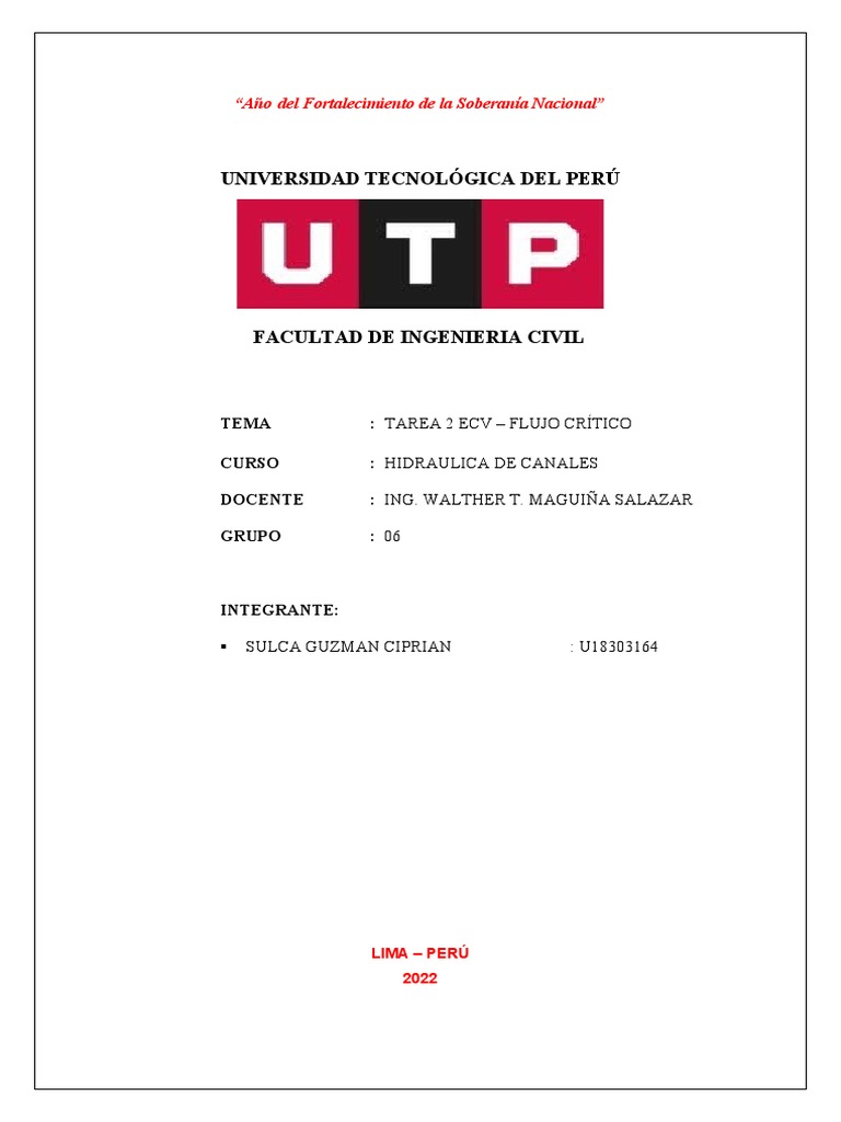 (Acv-S04) Tarea 02 - Flujo Critico | PDF | Ingeniero civil | Ingeniería