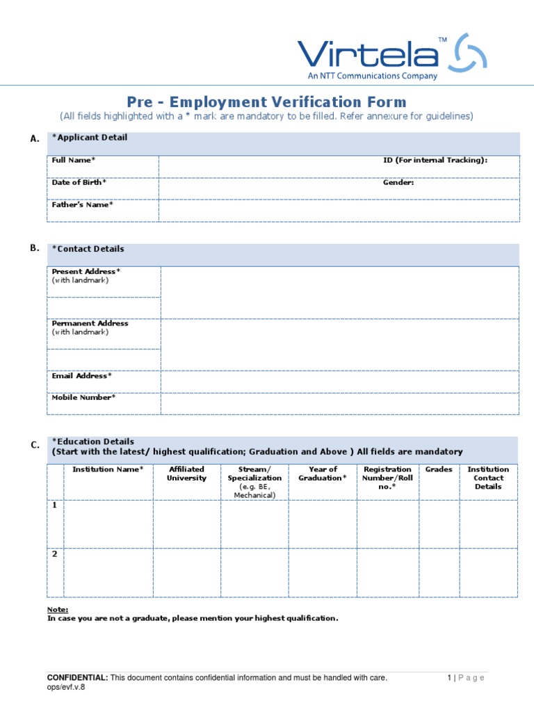 Pre - Employment Verification Form (V4) | PDF