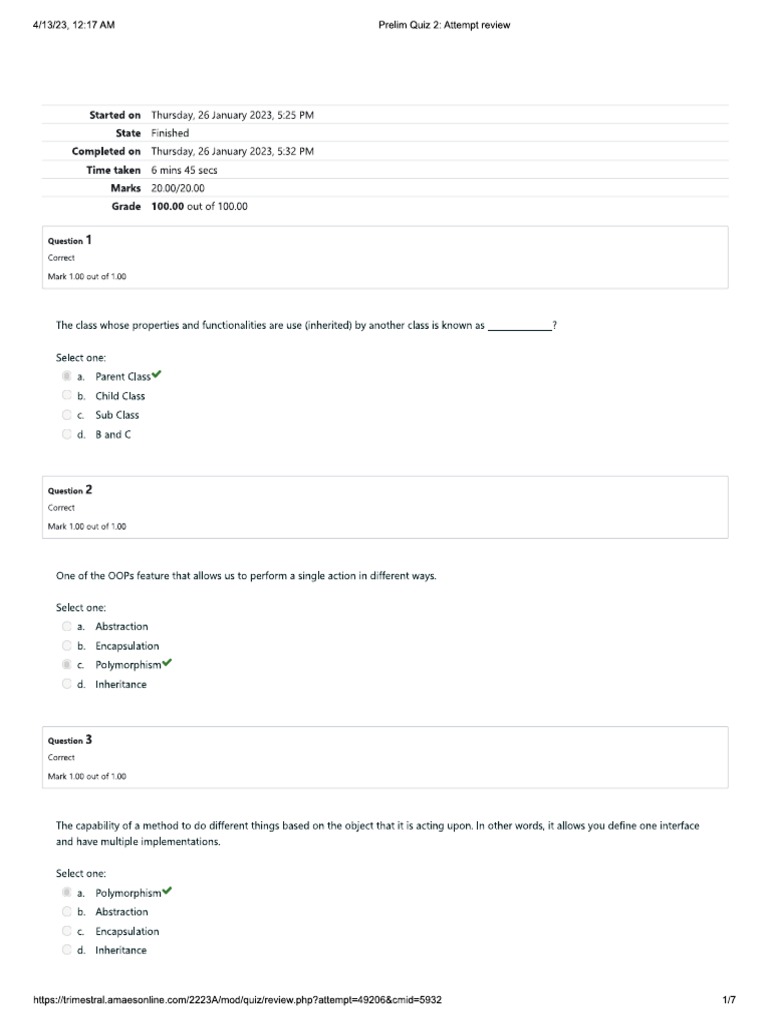 Object Oriented Programming Prelim Quiz 2 | PDF