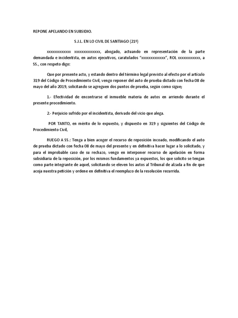 Repone Auto de Prueba Apelando en Subsidio | PDF