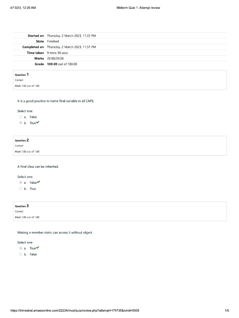 Object Oriented Programming Midterm Quiz 1 Pdf