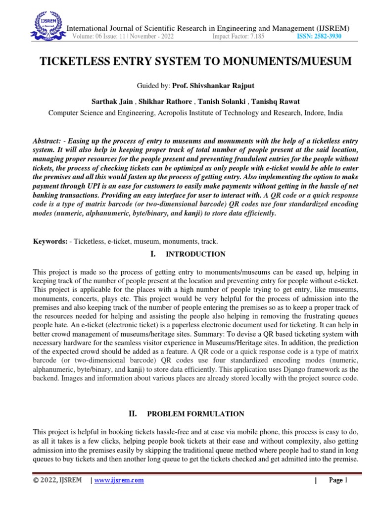 Ticketless Entry System To Monument Museum | PDF | Qr Code | Computing