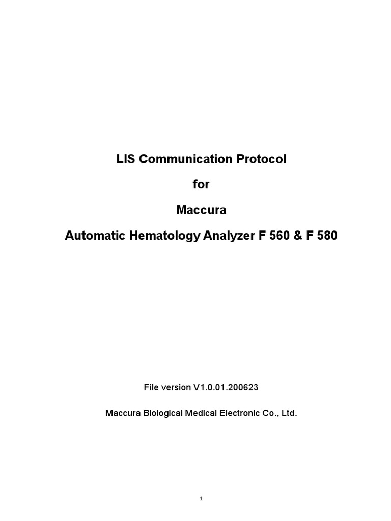 F 560& F 580 LIS Communication Protocol | PDF | Patient | Transmission Control Protocol