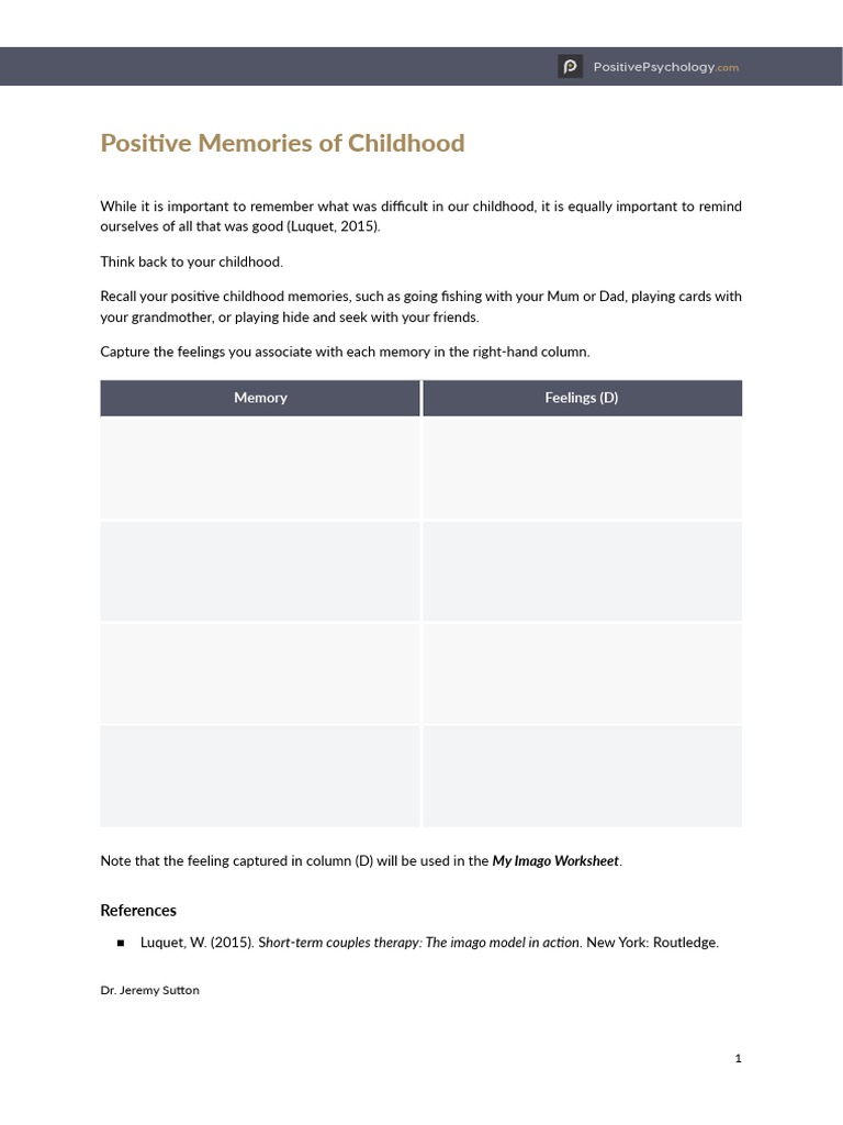 Positive Childhood Memories Worksheet | PDF