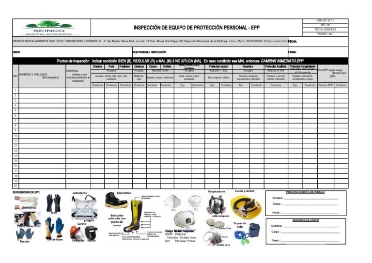 Inspección de Equipo de Protección Personal - Epp | PDF
