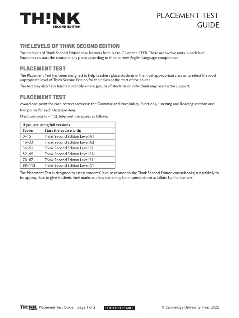 Thk2e BrE Placement Test Guide | PDF | Linguistics | Applied Linguistics