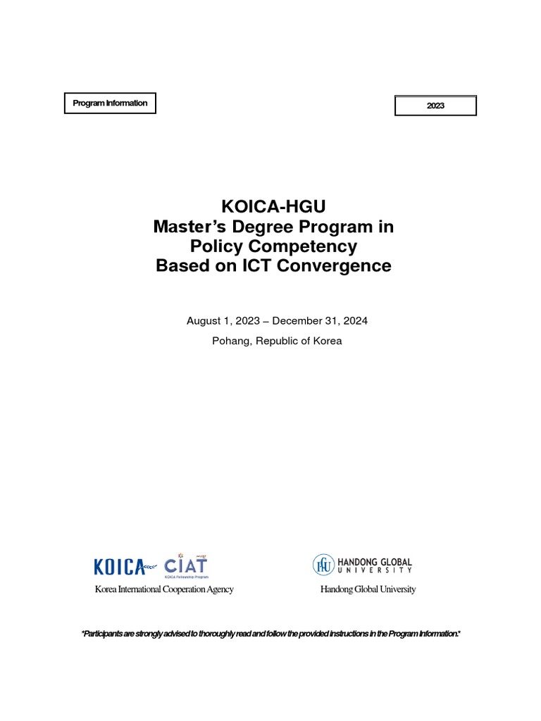 2023 KOICA - HGU - Masters Degree Program of ICT Policy - Program Information | PDF | Cost Of ...
