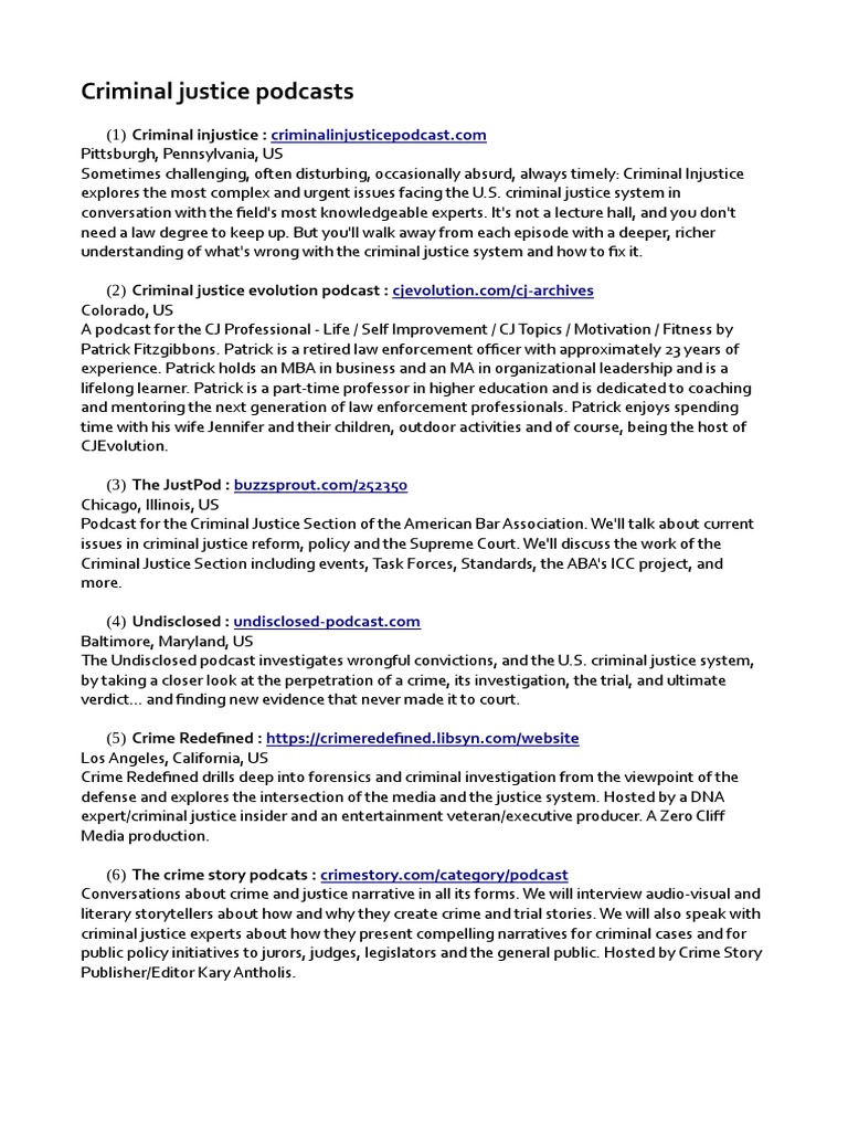 Criminal Justice Podcasts | PDF | Criminal Justice | Crime & Violence