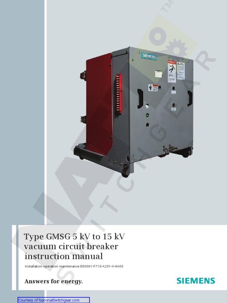 Siemens Type GMSG 5 To 15kV GCB Manual | PDF | Manufactured Goods ...