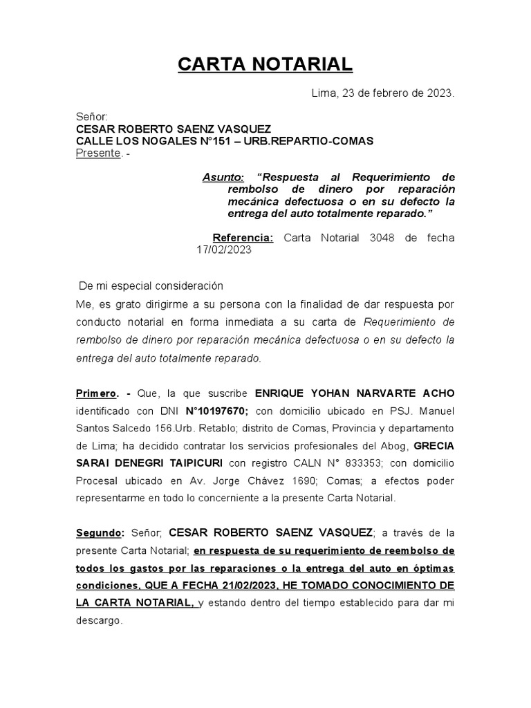 Carta Notarial - Johan Mecanica | PDF