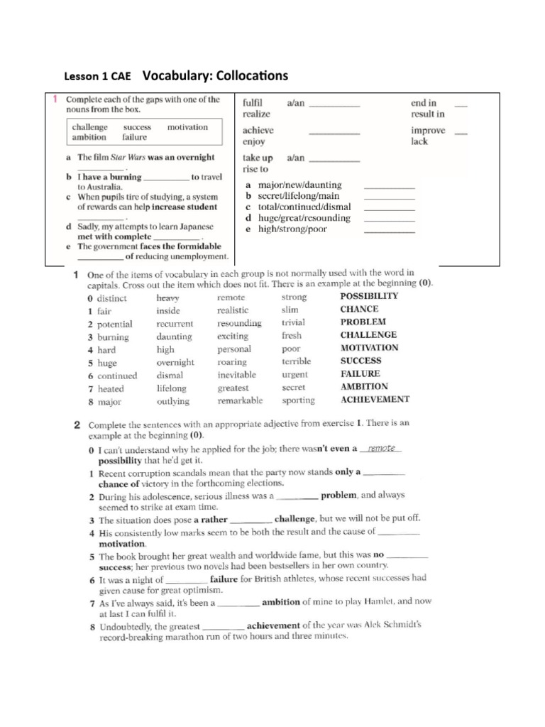 Vocabulary: Collocations: Lesson 1 CAE | PDF