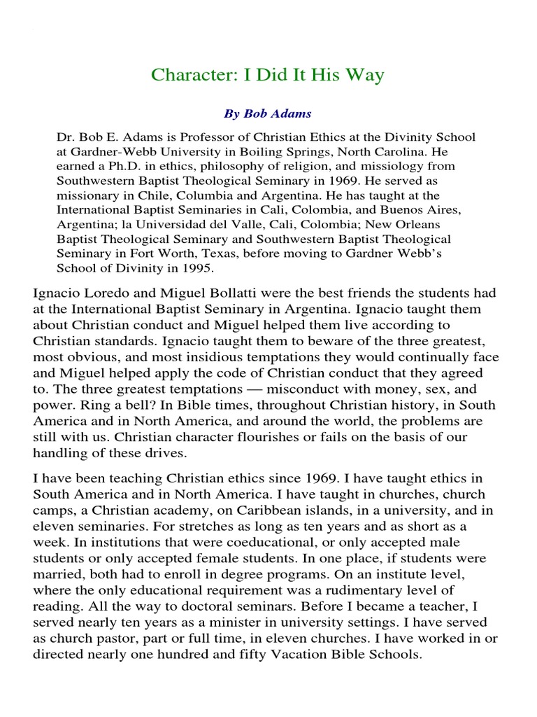 Adams - Character - I Did It His Way - Bob Adams | PDF | Jesus | Sin