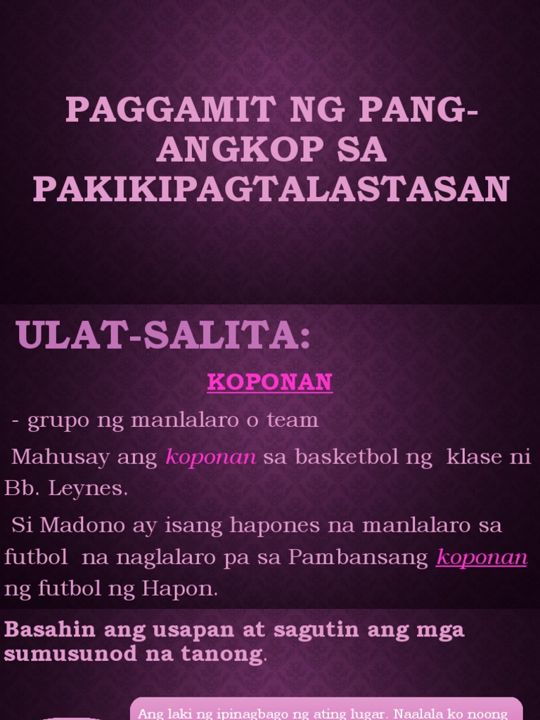 Paggamit NG Pang-Angkop Sa Pakikipagtalastasan | PDF