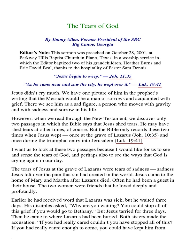 Allen - The Tears of God - Jimmy Allen | PDF | Jesus | Lazarus Of Bethany