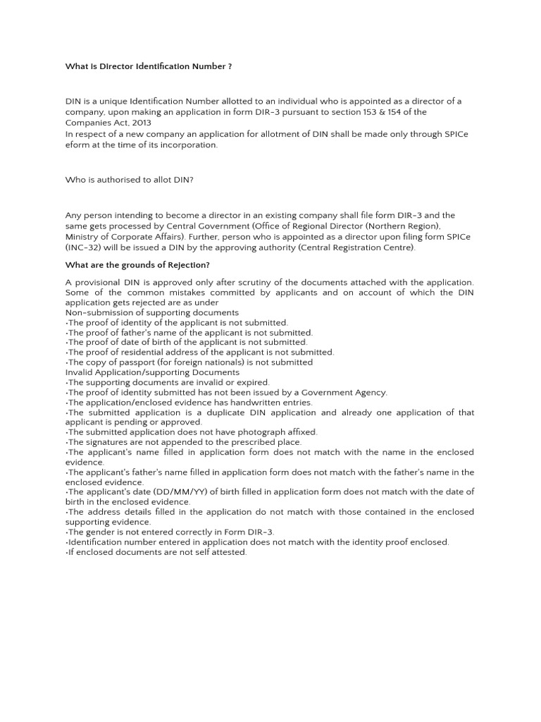 Director Identification Number Guide | PDF | Identity Document ...
