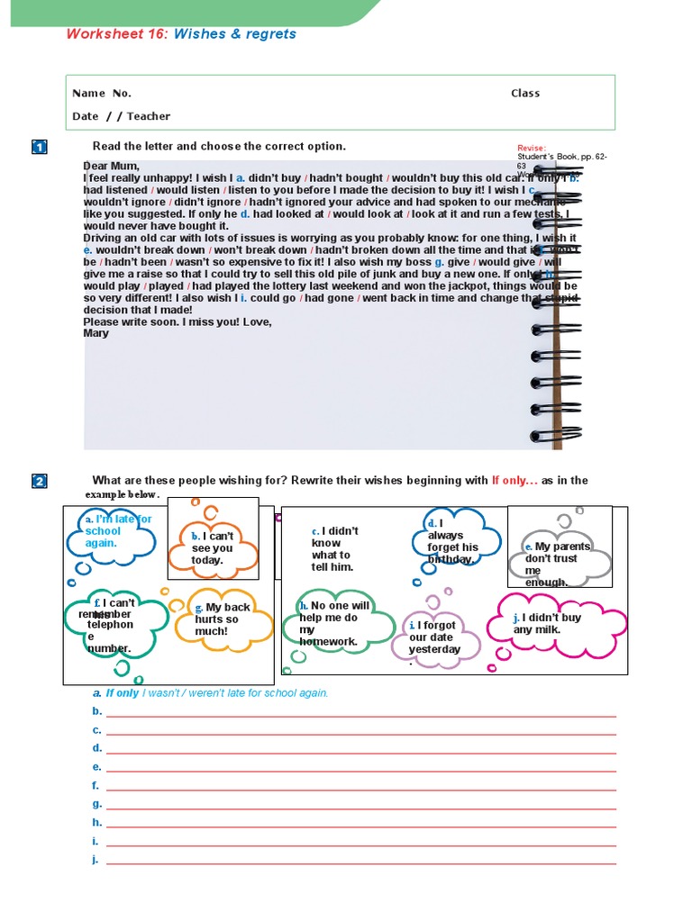 Wishes & Regrets: Worksheet 16 | PDF