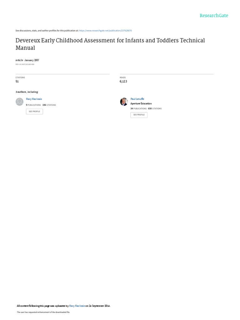 Devereux Early Childhood Assessment For Infants An | PDF | Standard ...