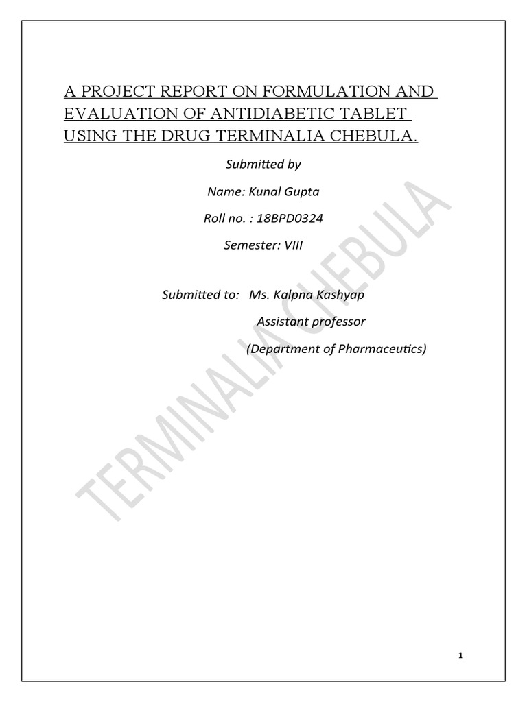 A Project Report On Formulation and Evaluation of Antidiabetic Tablet ...