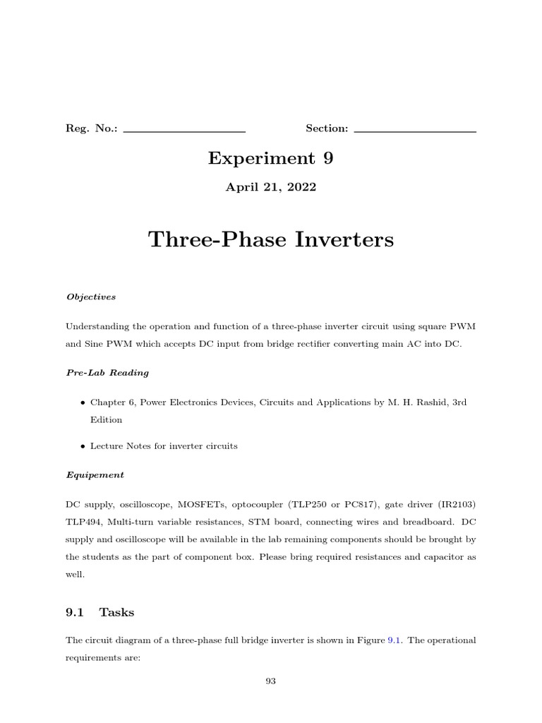 Lab 9 Three Phase Inverters | PDF | Power Inverter | Power Electronics