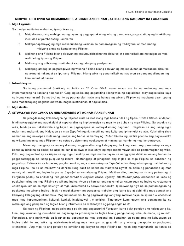 FILDIS Modyul 4 | PDF