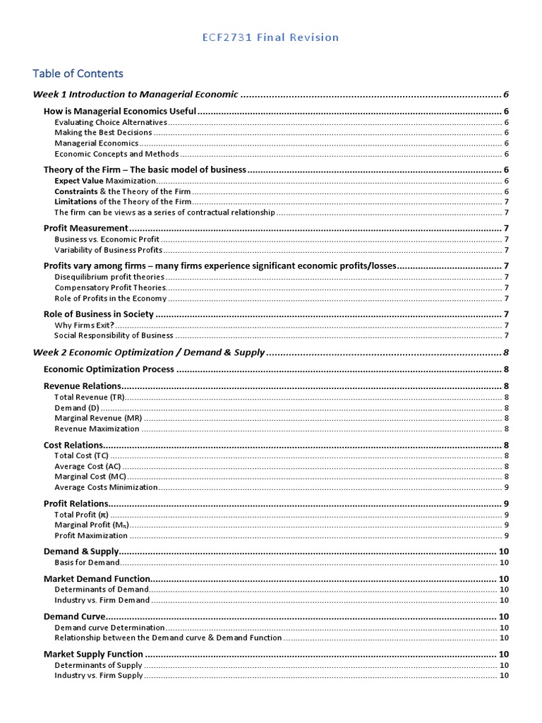 ECF2731 Final Revision | PDF | Supply (Economics) | Demand