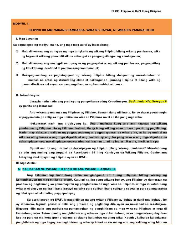 FILDIS Modyul 1 | PDF