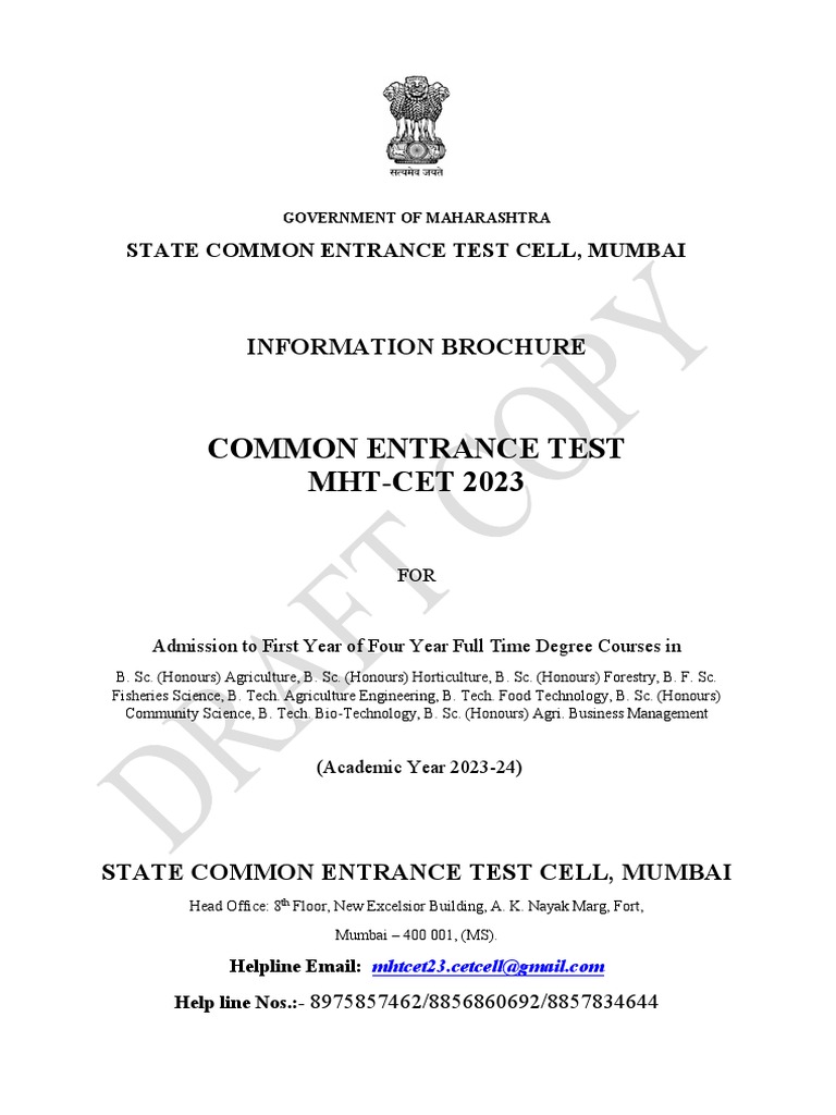 Common Entrance Test MHT-CET 2023: Information Brochure | PDF ...