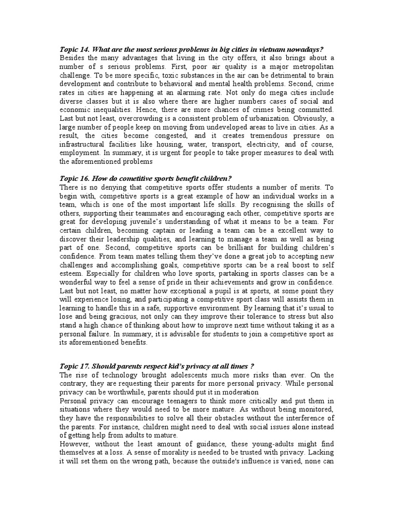 Topic 14. What Are The Most Serious Problems in Big Cities in Vietnam ...