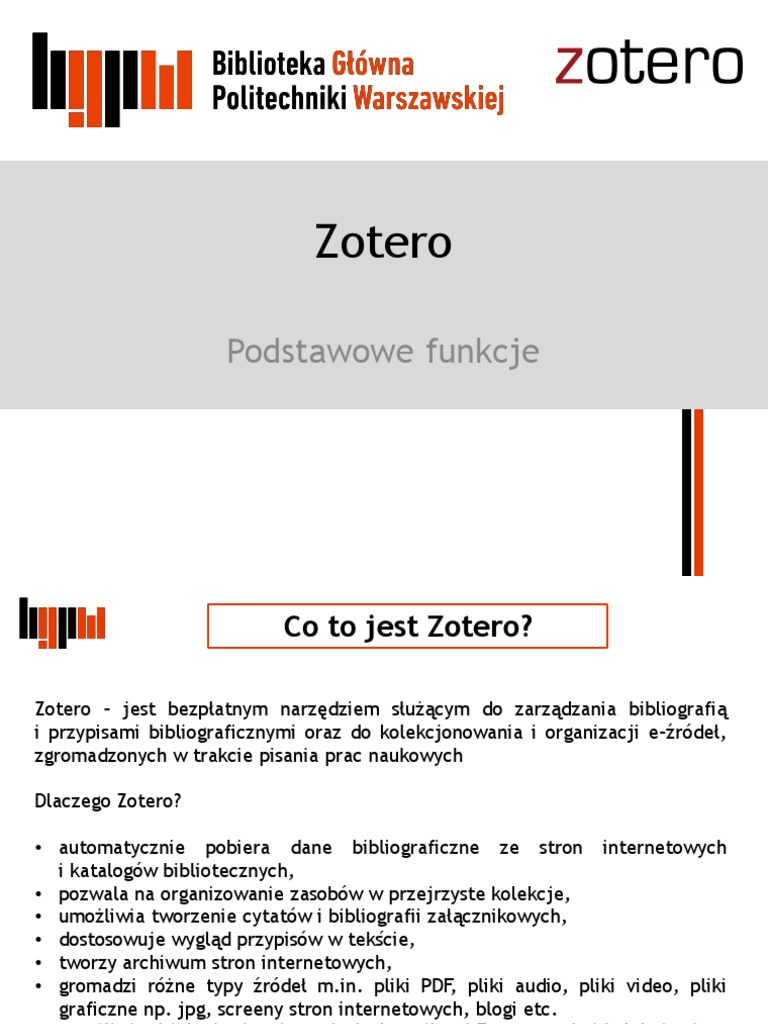 Zotero 5.0 1 Podstawowe Funkcje | PDF