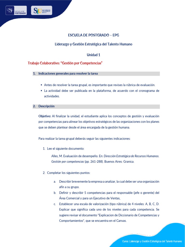 U1_Pautas_tarea_grupal | PDF | Gestión estratégica | Cognición