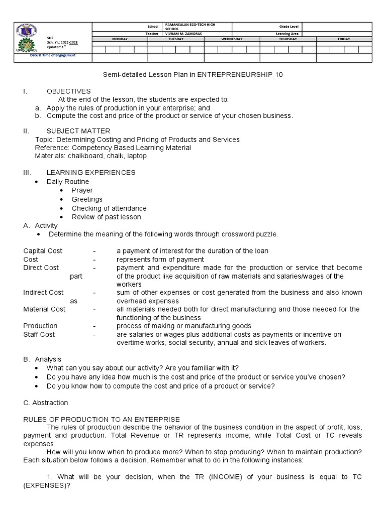 Entrep 10-3 | PDF | Cost | Prices