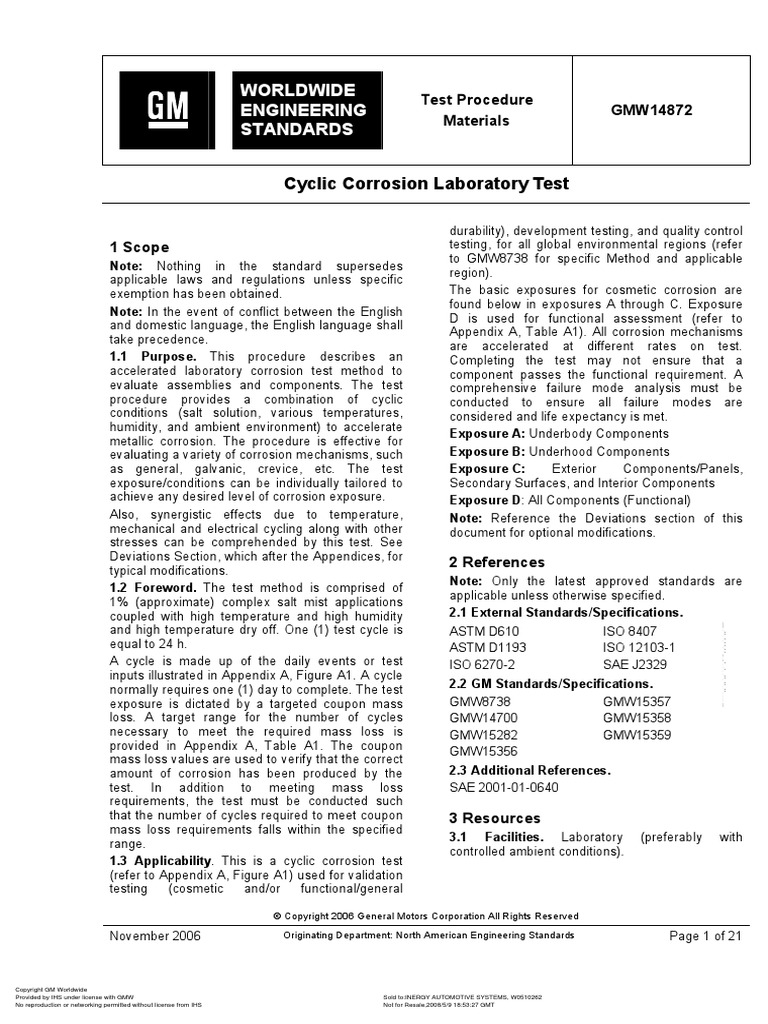 GMW14872 NV06 | PDF | Corrosion | Sodium Chloride