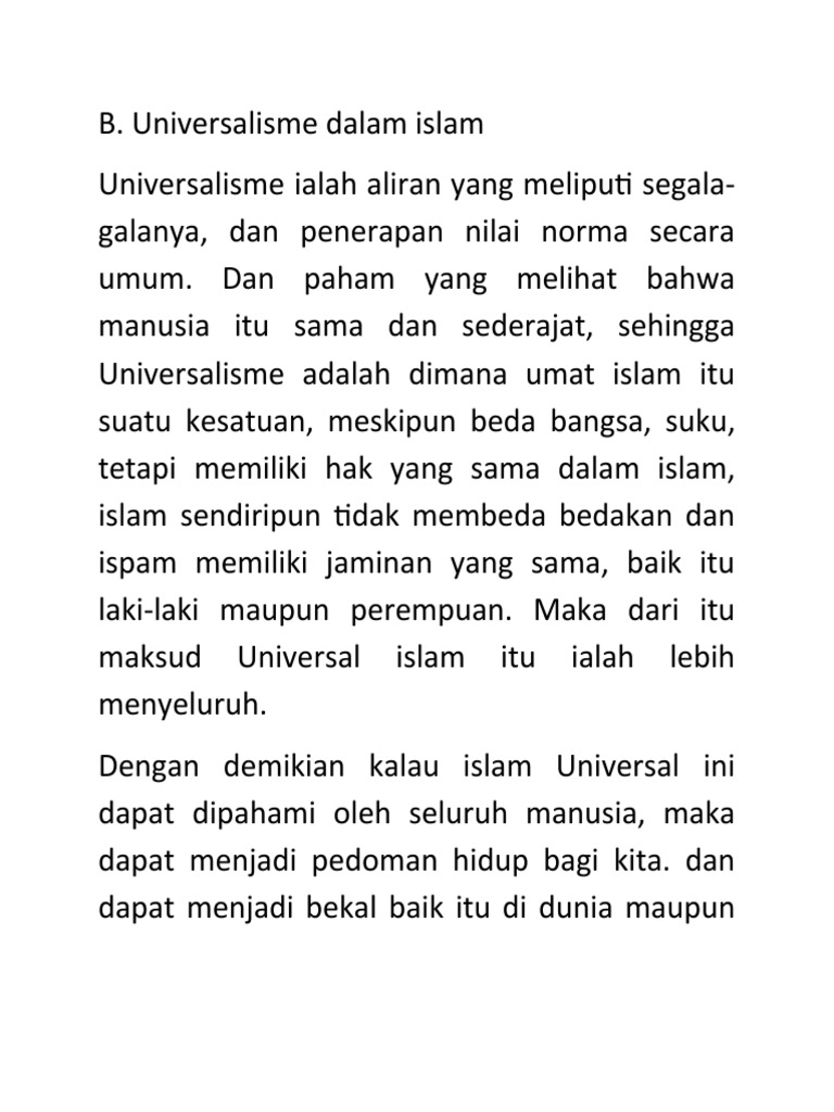 Materi Universalisme Islam Dan Islam Sebagai Jalan Tengah | PDF