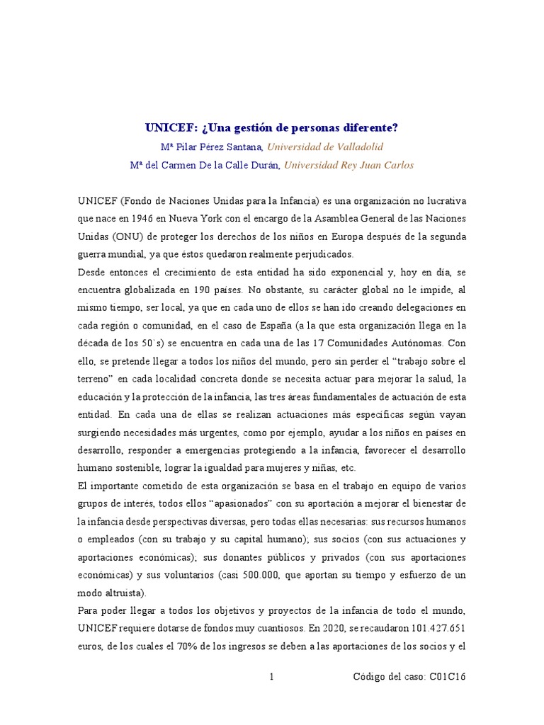 Caso Práctico Unicef | PDF | Gestión de recursos humanos | Unicef