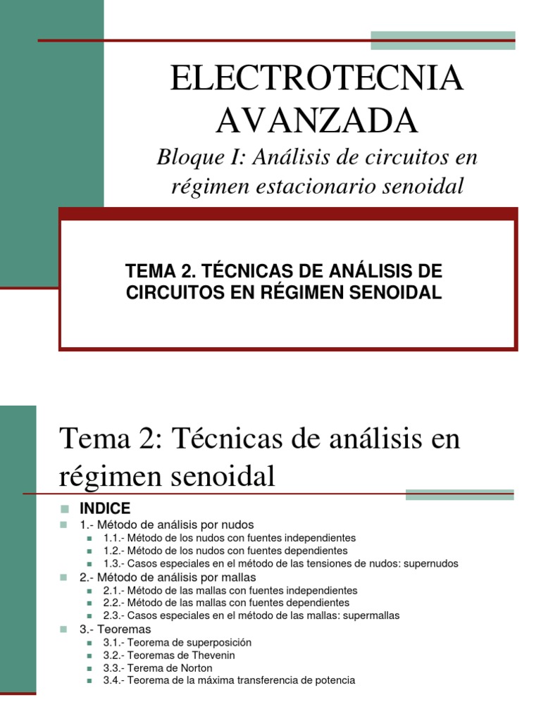 ELECT - AVANZADA - Tema2 - Tecnicas Analisis Circuitos Regimen Senoidal | PDF | Corriente ...