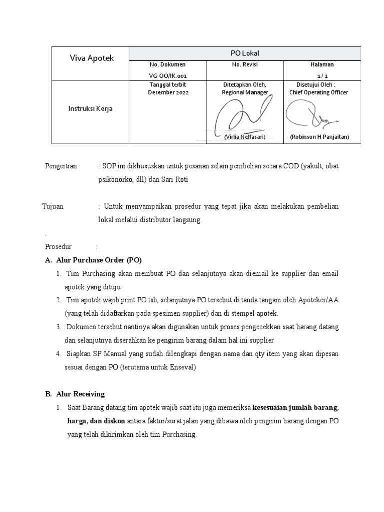 Viva Apotek: A. Alur Purchase Order (PO) | PDF