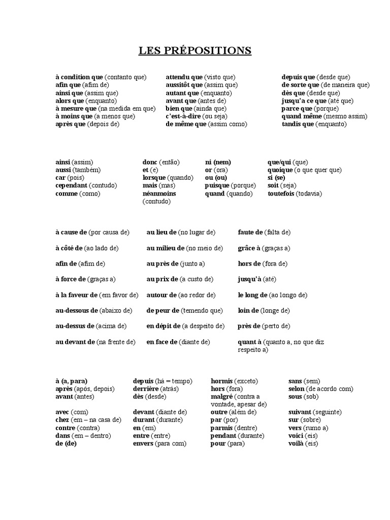 Guide des prépositions en français | PDF