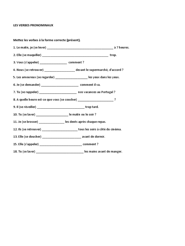 Les Verbes Pronominaux Au Présent | PDF | Échecs