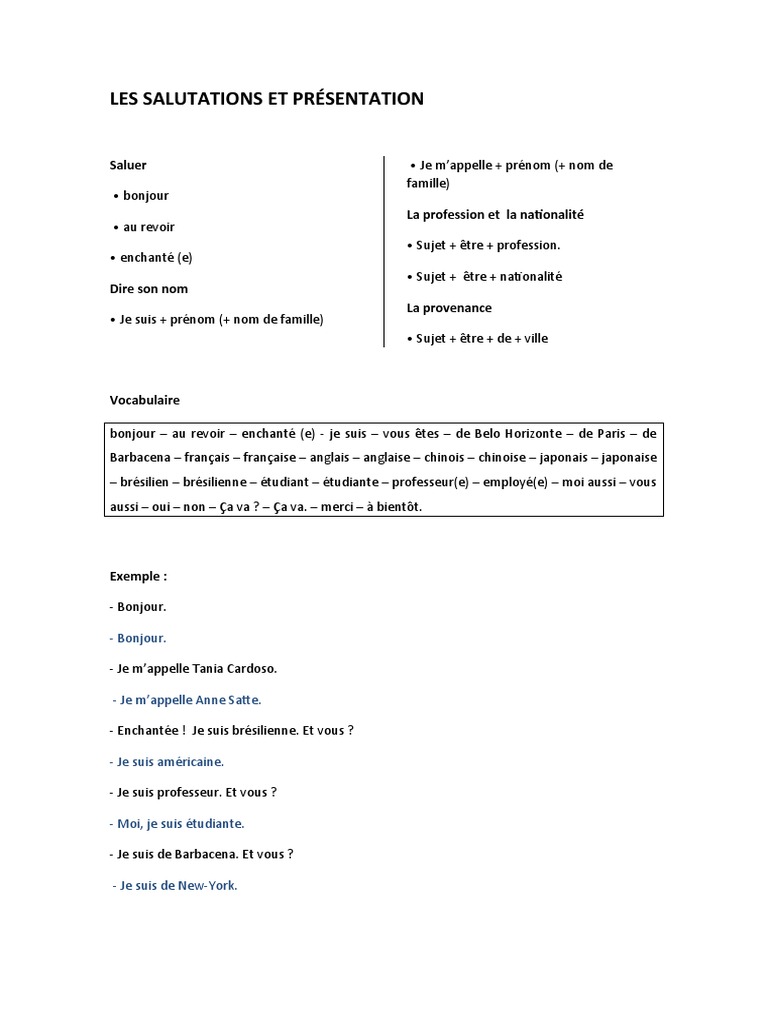 Salutations et Présentations en Français | PDF