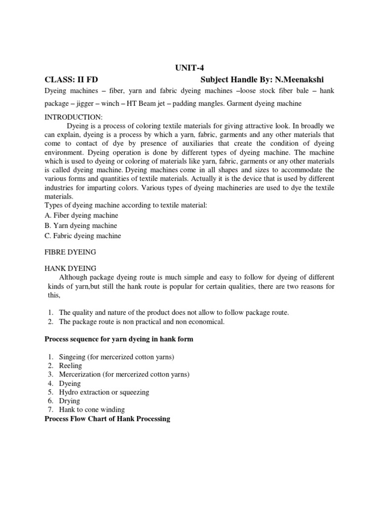 Textile Wet Processing UNIT-4 | PDF | Dyeing | Textiles