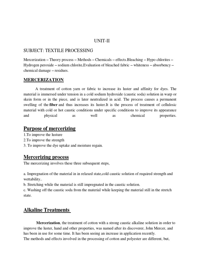 Textile Wet Processing UNIT-2 | PDF | Sodium Hydroxide | Bleach